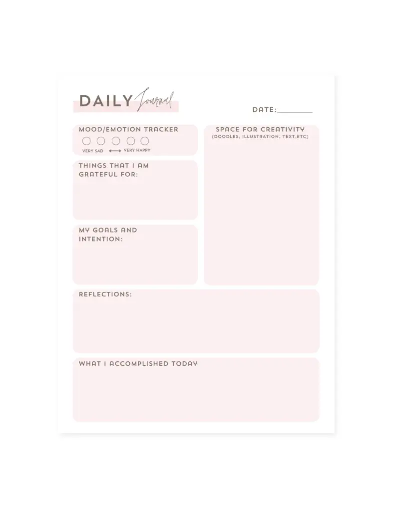 Free Daily Journal Printable - Winky Pink